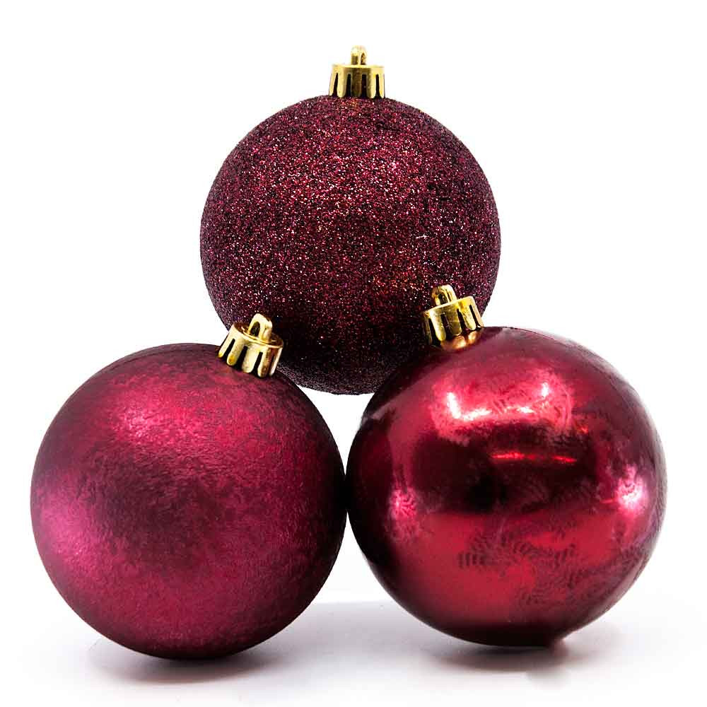 80mm Deep Red Textured Baubles (Pack of 6) - Christmas Elves