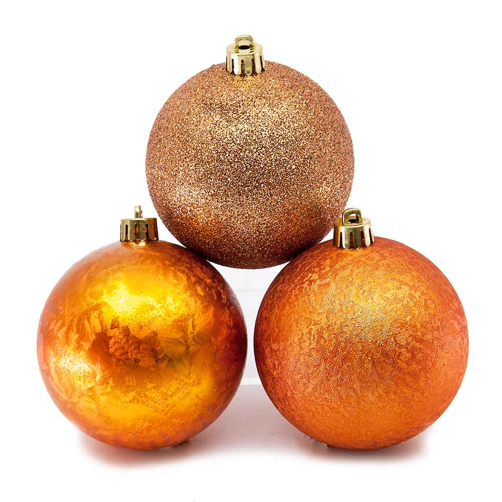 80mm Orange Crush Textured Baubles (Pack of 6) - Christmas Elves