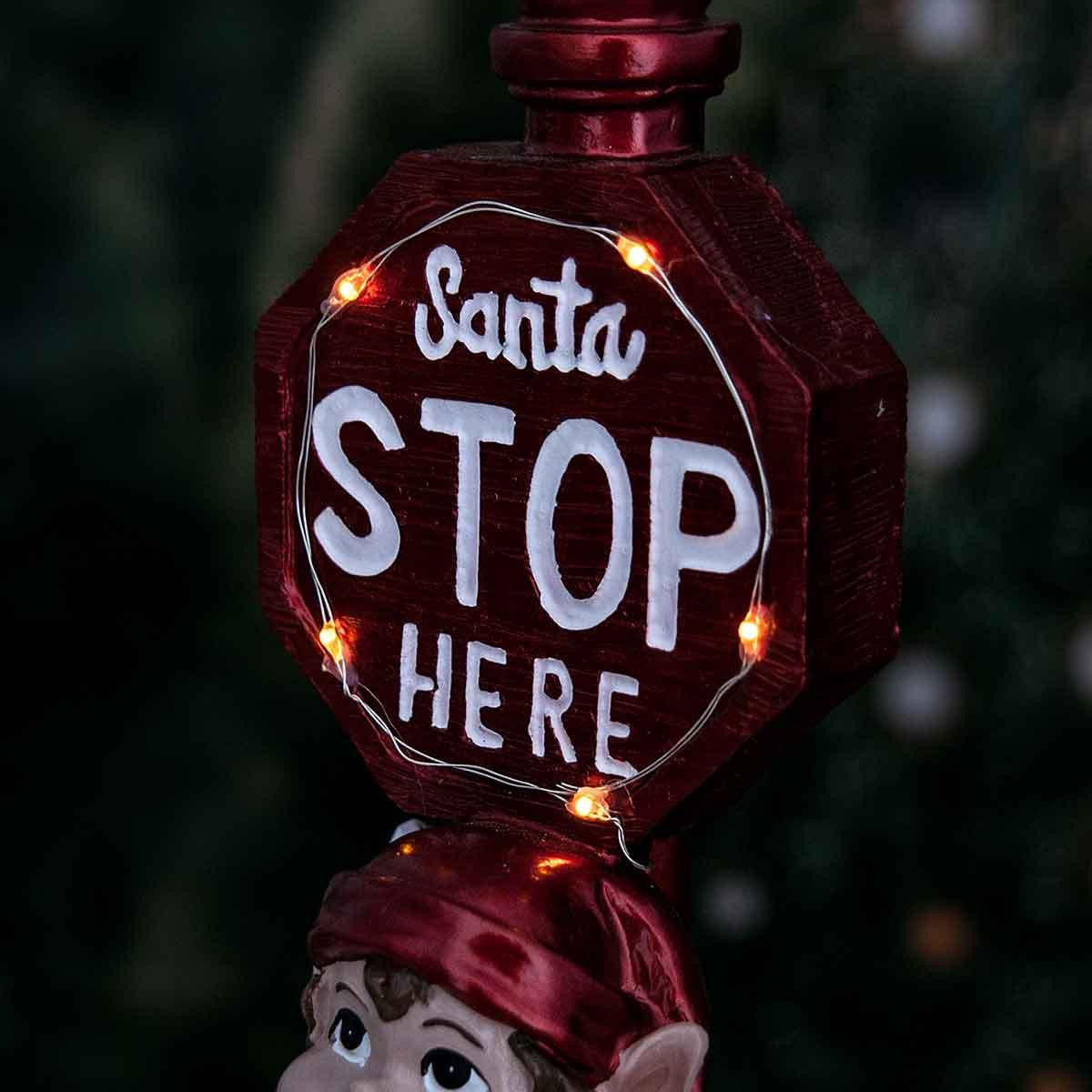 Elf Stop Here Sign Post Light Up - 30cm - Christmas Elves
