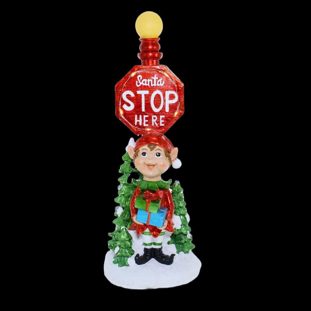 Elf Stop Here Sign Post Light Up - 30cm - Christmas Elves