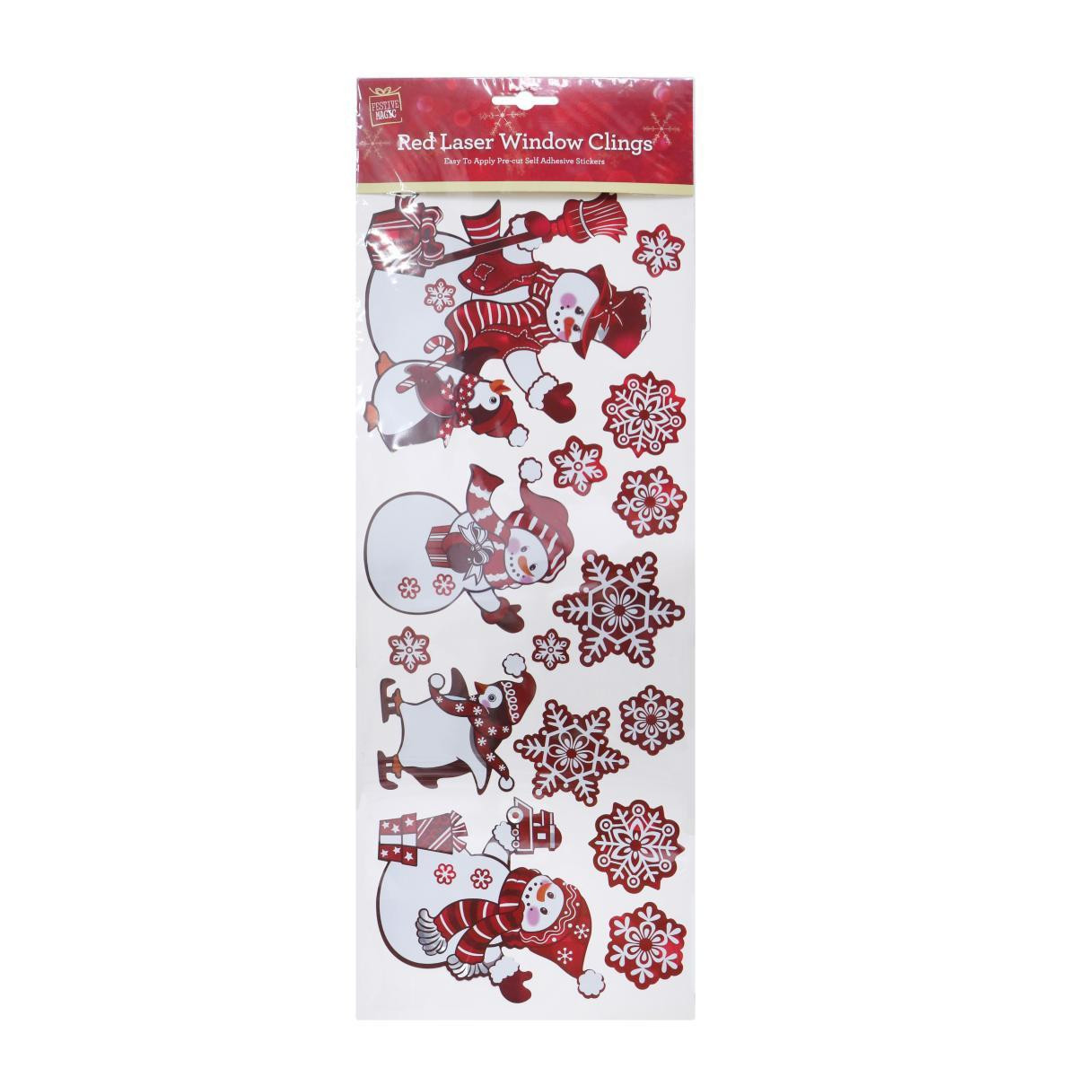 Red Laser Window Clings (4 Designs) - 50cm - Christmas Elves