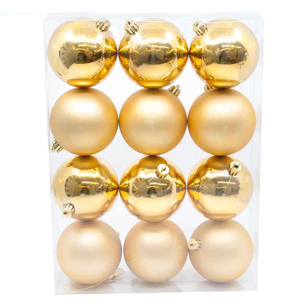 Gold Christmas Baubles (Pack of 12) Shiny and Matte - 80mm