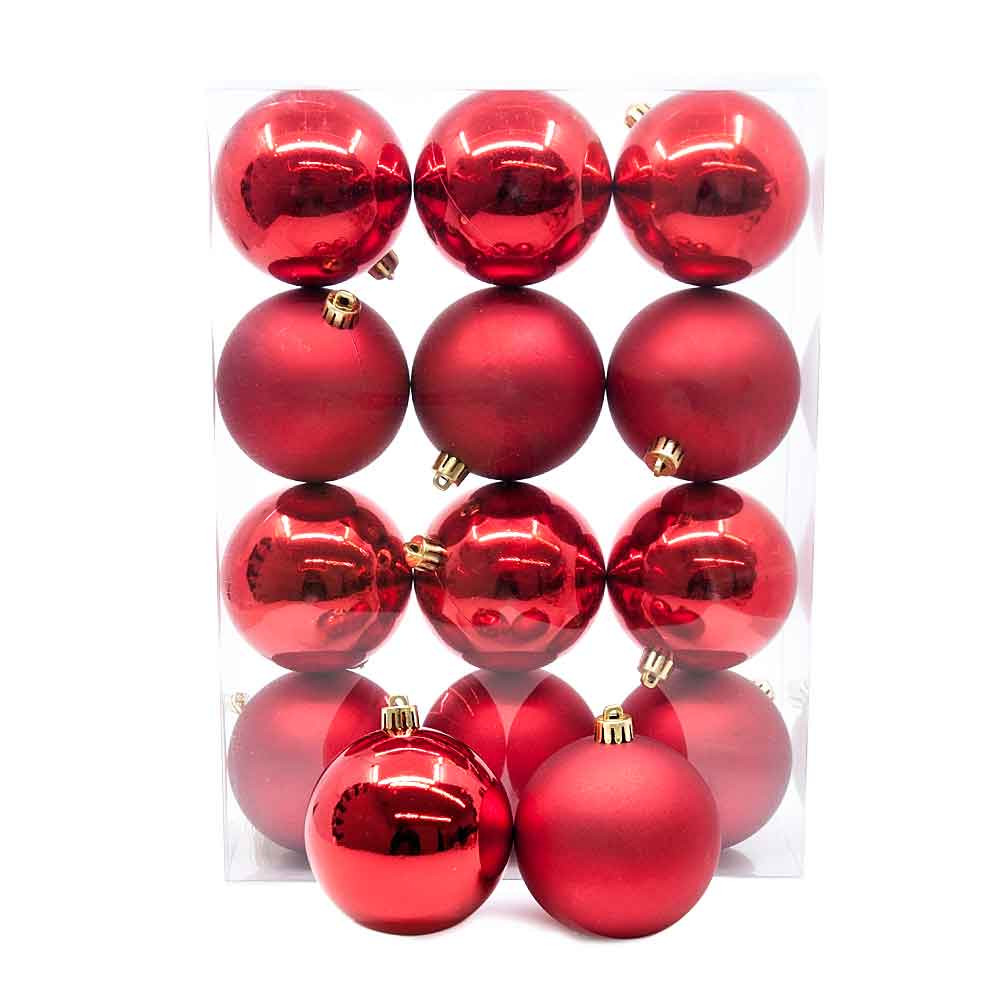 Pack of 12 Shiny & Matte Red Baubles-80 mm