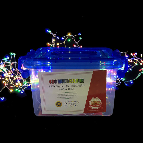 400 LED Connectable Copper Twisted Lights Multi Colour - Silver Wire ...