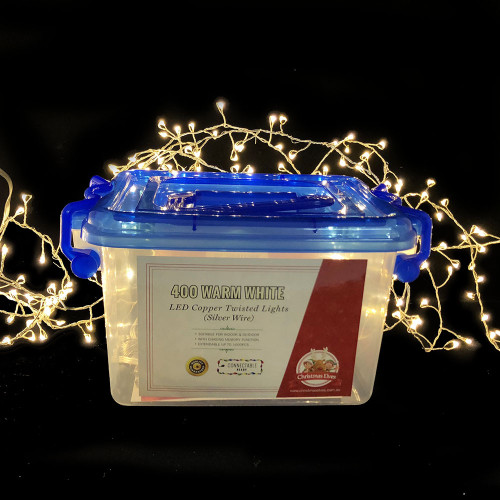 400 LED Connectable Copper Twisted Lights Warm White - Silver Wire ...