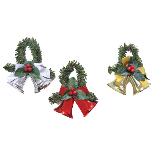 Hanging Double Bells with Holly - 17cm - Christmas Elves