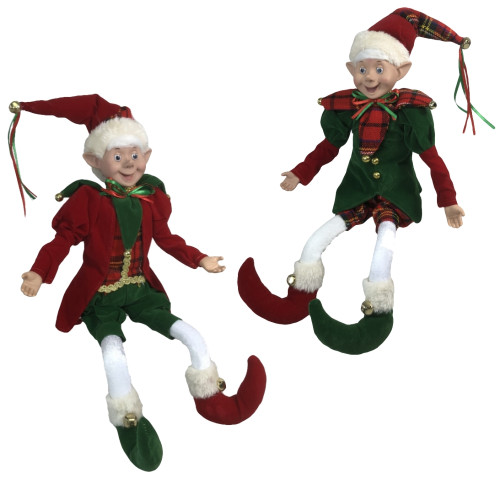 Red Green Tartan Christmas Elf (2 Styles) - 45cm - Christmas Elves