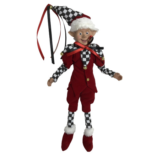 Red Black Harlequin Christmas Elf - 45cm - Christmas Elves