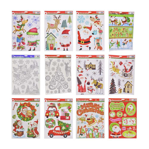 Assorted Christmas Window Stickers - (12 designs) - Christmas Elves