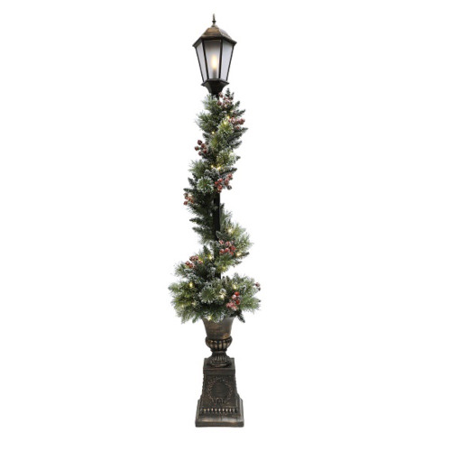 Lamp Post With Prelit Garland - 213cm - Christmas Elves