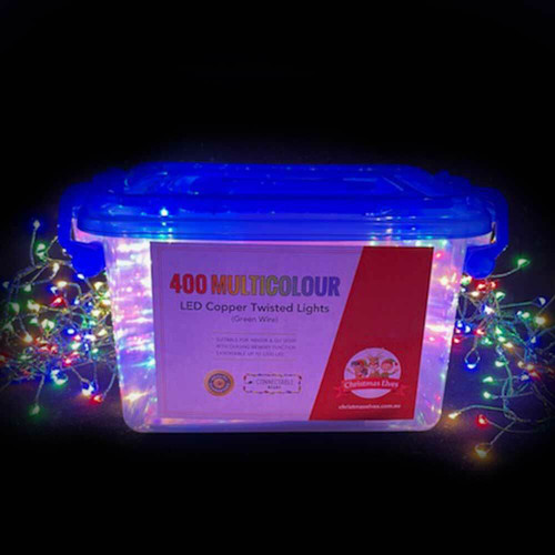 400 LED Connectable Copper Twisted Lights Multi Colour - Green Wire ...