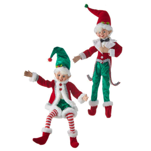 Green Velvet Best Dressed Posable Christmas Elf (2 Styles) - 41cm ...