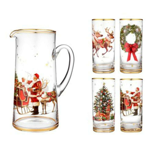 Magic Of Christmas Glass Jug & Tumbler Set - Christmas Elves