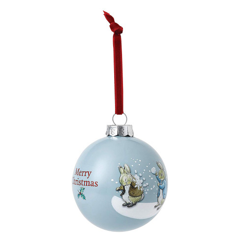 Peter Rabbit & Benjamins Snowball Fight Glass Bauble - 8cm - Christmas ...