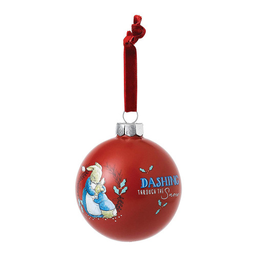 Mrs. Rabbit & Peter Rabbit Merry Christmas Glass Bauble - 8cm ...