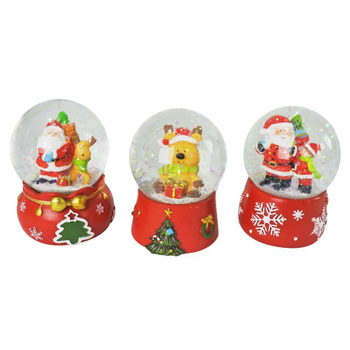 Christmas Waterball On Red Base (3 Styles) - 6.5cm - Christmas Elves