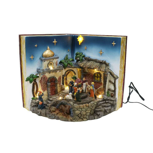Nativity Book Scene LED Musical Rotating - 31cm - Christmas Elves