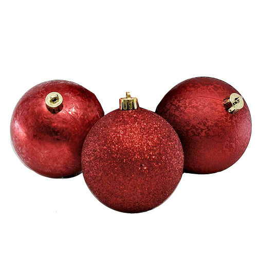 Red Textured Baubles (Pack of 6) - 80mm - Christmas Elves