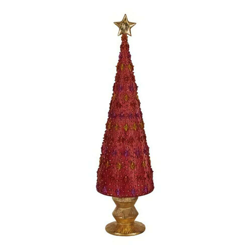 Cherry Red Starlight Sparkle Cone Tree - 43cm - Christmas Elves