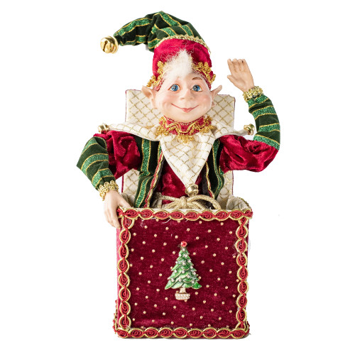 Velvet Burgundy Green Elf in a Box - 25cm - Christmas Elves