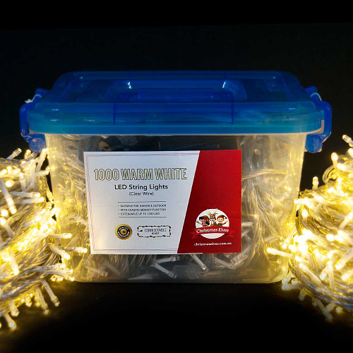 1000 LED Connectable String Lights Warm White - Clear Wire - Christmas ...