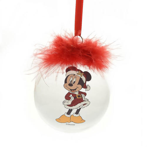 Minnie Mouse Feather Glass Bauble - 7.5cm - Christmas Elves