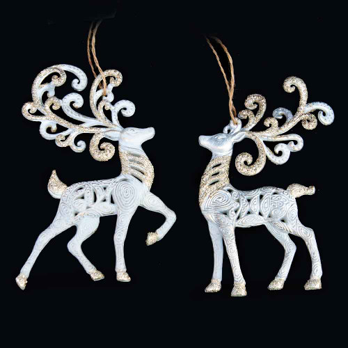 White Reindeer Hanging Decoration (2 Styles)- 7cm - Christmas Elves