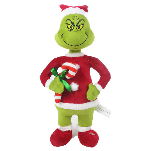 Animated Grinch in Santa Suit with Candy Cane - 30cm - Christmas Elves