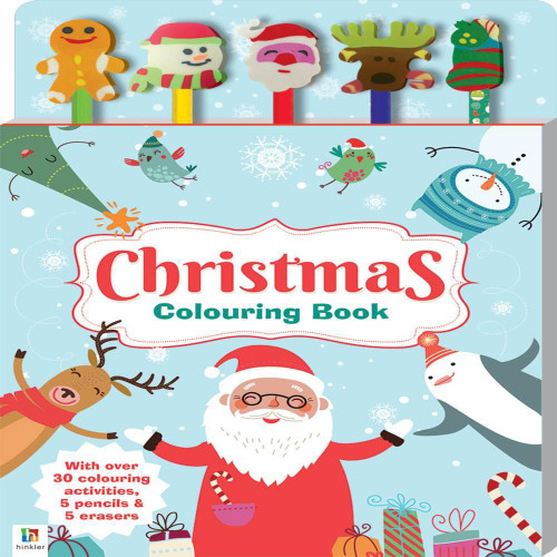 Christmas Activity Book + Pencils + Erasers (Set of 5) - Christmas Elves
