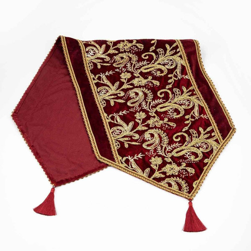 Red Gold Baroque Table Runner - 140cm - Christmas Elves