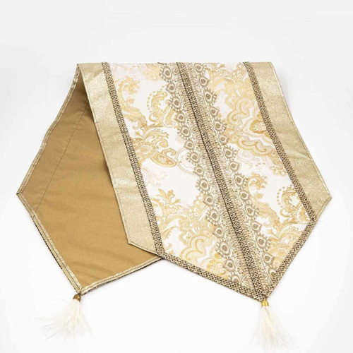Cream Gold Baroque Table Runner - 140cm - Christmas Elves