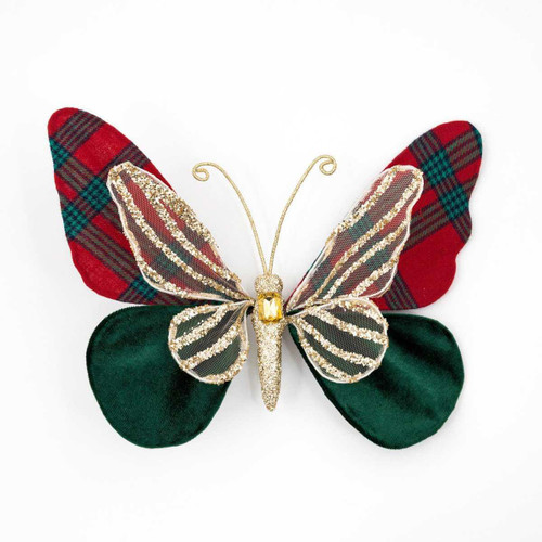 Red Green Tartan Butterfly - 24cm - Christmas Elves