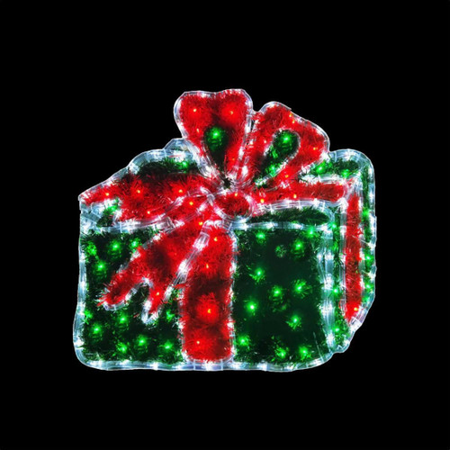 LED Giftbox with Red Bow Ropelight Motif - 53cm - Christmas Elves