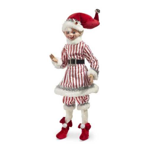 Red White Stripe Posable Peppermint Tinsel Elf - 41cm - Christmas Elves