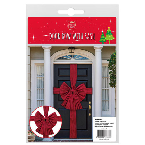 Red Velvet Deluxe Door Bow Sash Set - Christmas Elves