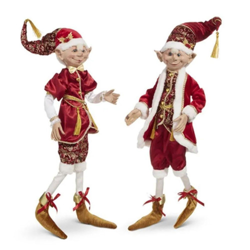 Red with Gold Trim Posable Elf (2 Styles) - 76cm - Christmas Elves