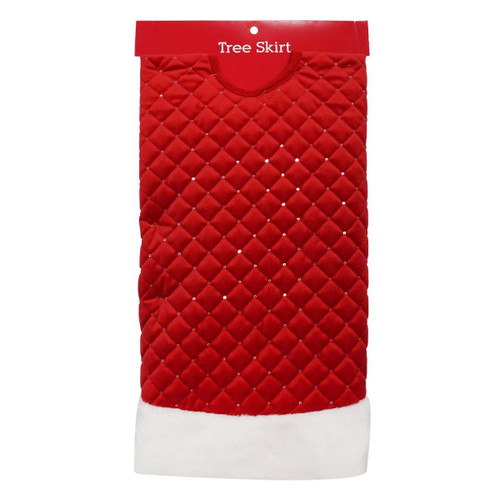 Red Velvet Quilted Tree Skirt - 100cm - Christmas Elves