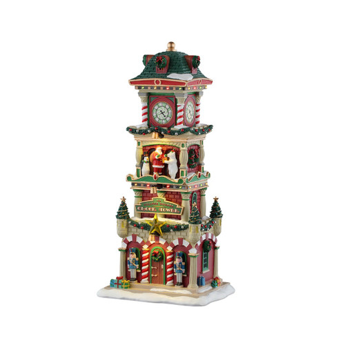 Lemax The Village Square Clock Tower - Christmas Elves