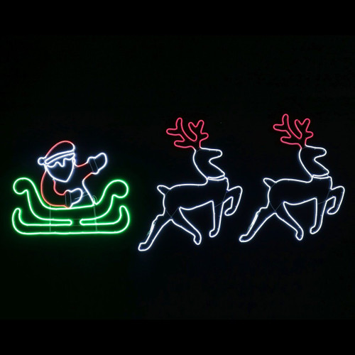 LED Neon Flex Santa Twin Deer Sleigh Flashing - 200cm - Christmas Elves