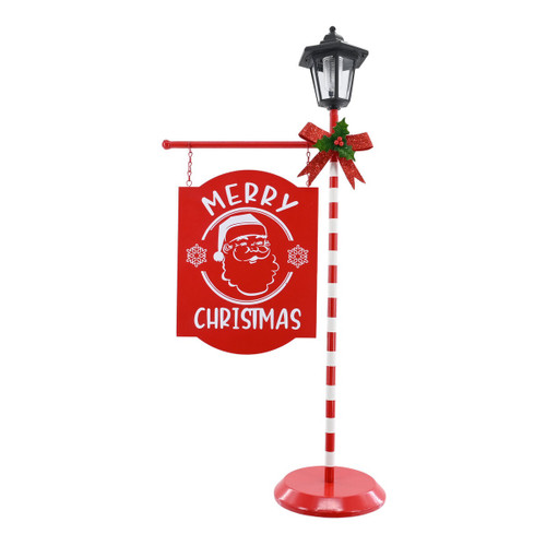 Merry Christmas Metal Solar Lamp-post with Sign - 82cm - Christmas Elves