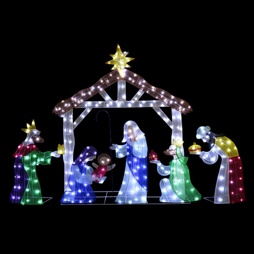 LED Mesh Tinsel Nativity Scene - 215cm - Christmas Elves