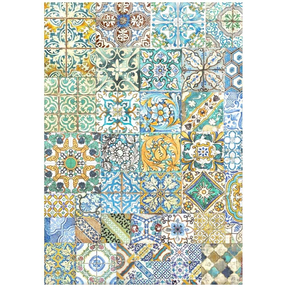 Stamperia Rice Paper A4 - Blue Dreams - Tiles (DFSA4740) - The Rubber Buggy