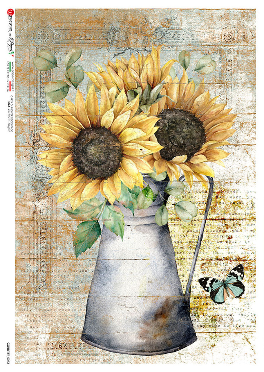 Paper Designs - Sunflower in a Vase Country - A4 Rice Paper (PD Country ...