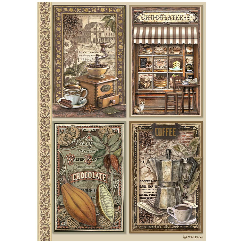 Stamperia - Coffee and Chocolate - A4 Rice Paper - 4 Cards (DFSA4821 ...