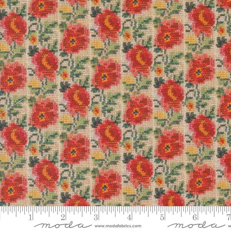 Moda Fabric - Curated In Color Red - Beaded Flowers Florals - Sold by 1 ...