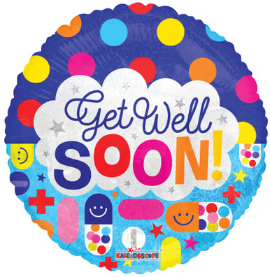 18"K Get Well Soon Dots and Meds Holographic (10 count)