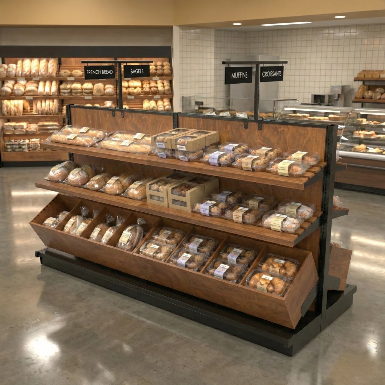 Wooden Bakery Fixture With 12 Wood Slat Bread Shelves | DGS Retail