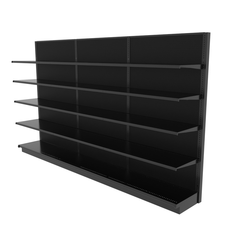 Black Lozier Gondola Wall Display With 15 Shelves On Sale | DGS Retail