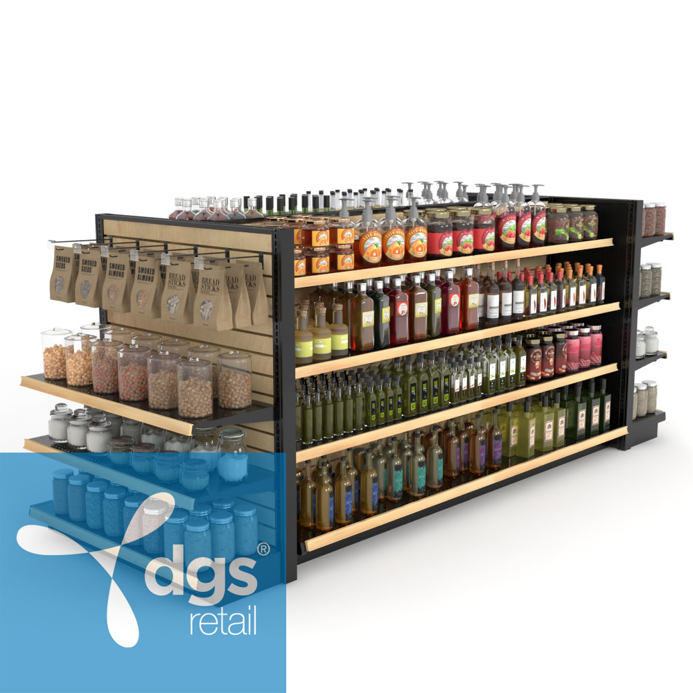 12ft Wide Wood Slatwall Gondola with Shelves - Compact Retail Display ...