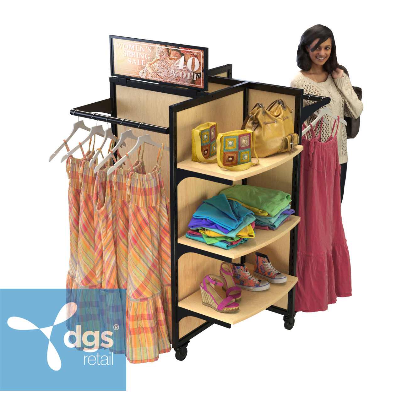 Rolling Gondola Merchandiser with 6 Shelves & 2 Crossbars, 41W 62H ...